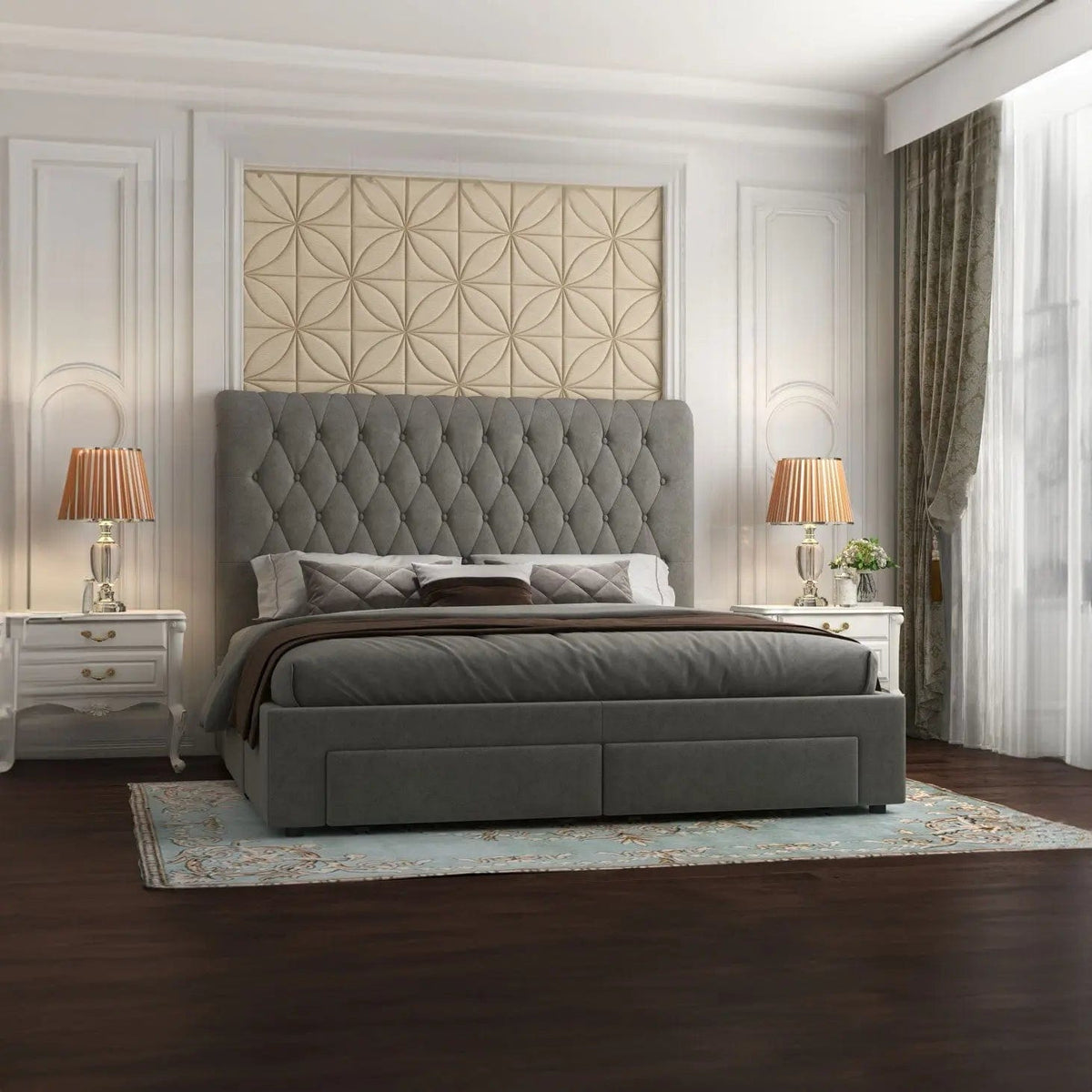 Pat dormitor dumonde, tapitat gri, Hypnos 160x200 cm, somiera inclusa, – Dumonde.ro 🛋️